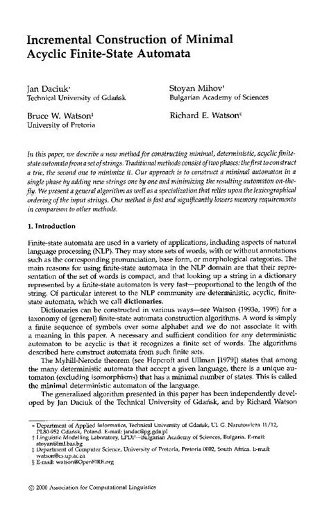 pdf incremental construction of minimal acyclic finite state automata
