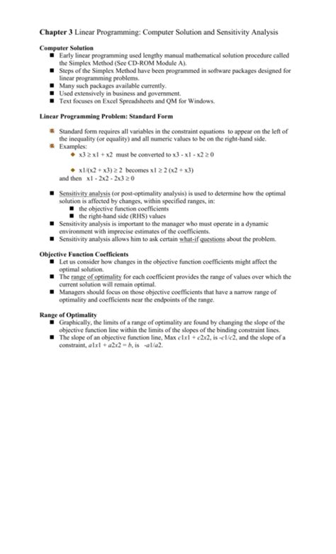 Chapter 3 Linear Programming Computer Solution And Sensitivity