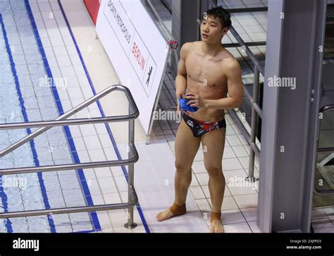 Berlin Germany March 24 2024 Diver Jiuyuan Zheng Of China Reacts