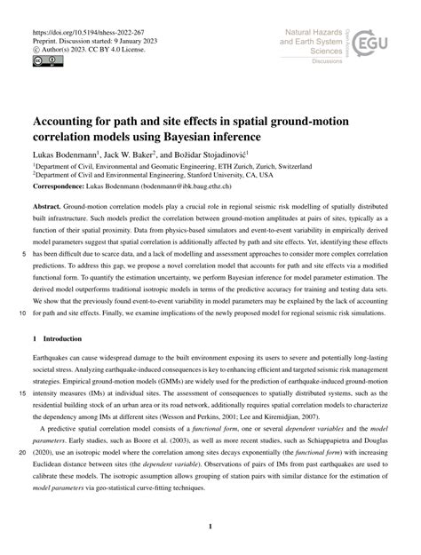 Pdf Accounting For Path And Site Effects In Spatial Ground Motion Correlation Models Using