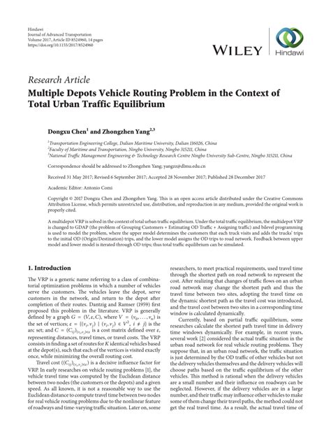 Pdf Multiple Depots Vehicle Routing Problem In The Context Of Total Urban Traffic Equilibrium