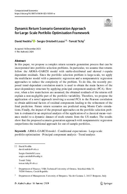 Pdf Dynamic Return Scenario Generation Approach For Large Scale Portfolio Optimisation Framework