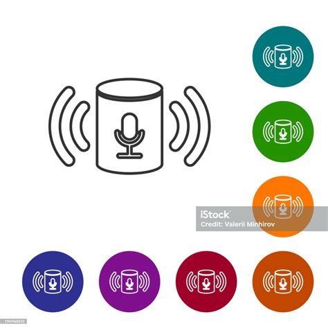 회색 음성 길잡이 라인 아이콘 흰색 배경에 고립입니다 음성 제어 사용자 인터페이스 스마트 스피커 벡터 일러스트 0명에 대한 스톡
