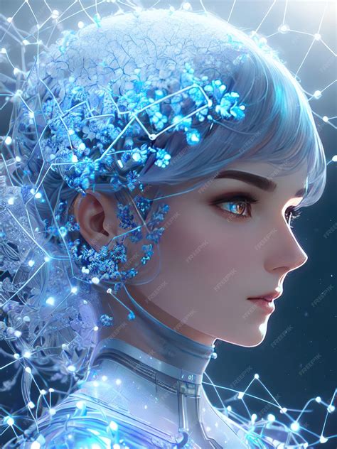 Neural Network Cyber Female Robot Head Humanoid Womanoid 3d Render Illustration Premium Ai