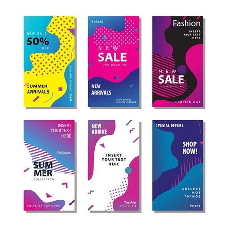 배너 판매 프레젠테이션 소셜 미디어 스토리 스토리 프로모션 전단지 포스터 및 브로셔에 적합한 유체 그라데이션 요소가 있는 판매 배너 배경 설정 프리미엄 벡터