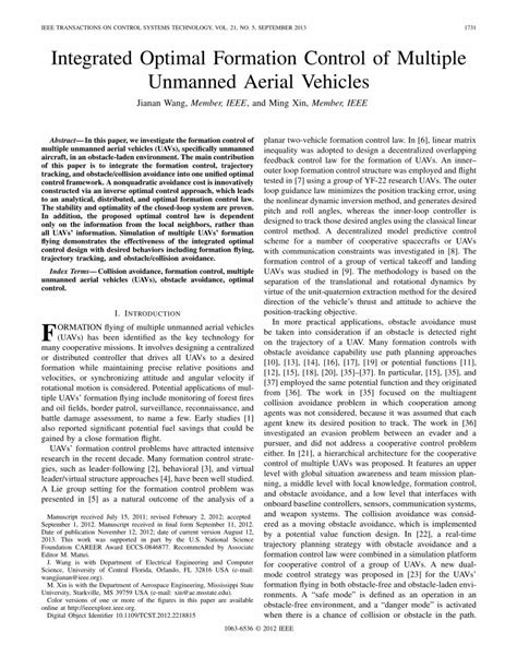 Pdf Integrated Optimal Formation Control Of Multiple Unmanned Aerial