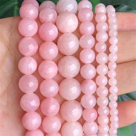 천연 석재 핑크 비취 칼세도니 비드 쥬얼리 제작 용 느슨한 스페이서 비즈 Diy 목걸이 팔찌 681012mm 15 인치구슬 Aliexpress