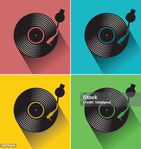 검은 비닐 레코드 디스크 평면 개념 벡터 일러스트 레이 션 턴테이블에 대한 스톡 벡터 아트 및 기타 이미지 턴테이블 레코드 아날로그 오디오 Dj Istock