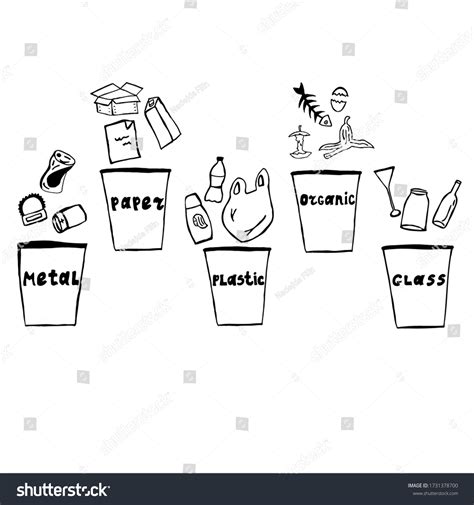 Handdrawn Environmental Concept Garbage Sorting Vector เวกเตอร์สต็อก