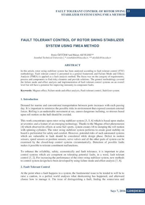 pdf fault tolerant control of rotor swing analysis fmea is applied as a fault analysis