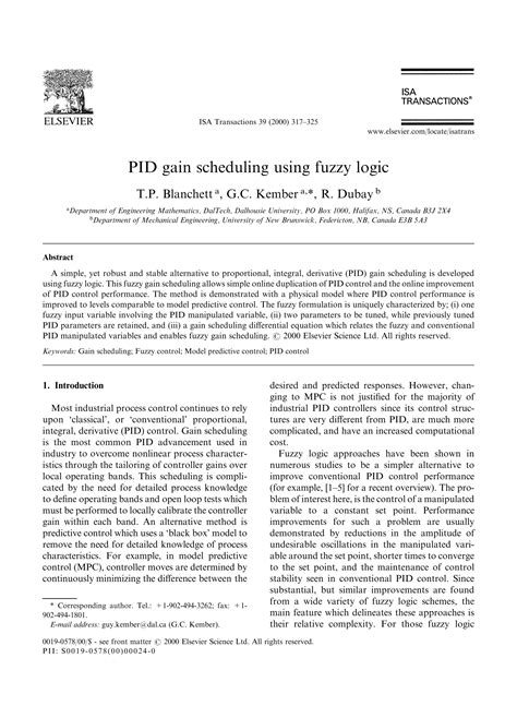 PID Gain Scheduling Using Fuzzy Logic PDF