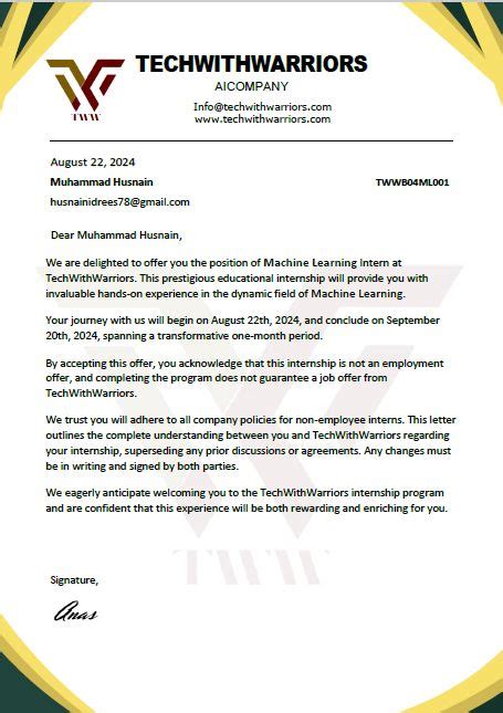 Muhammad Husnain On Linkedin Internship Techwithwarriors