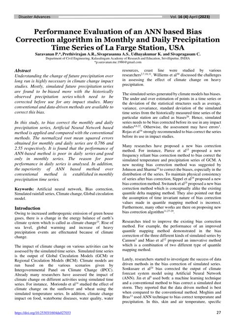 Pdf Performance Evaluation Of An Ann Based Bias Correction Algorithm