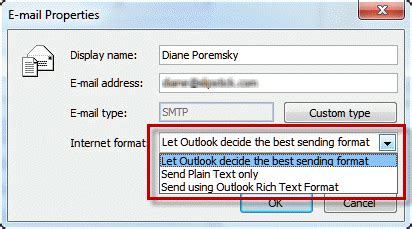 Let Outlook Decide The Best Message Format To Use