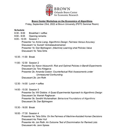 Inaugural Bravo Center Workshop On The Economics Of Algorithms