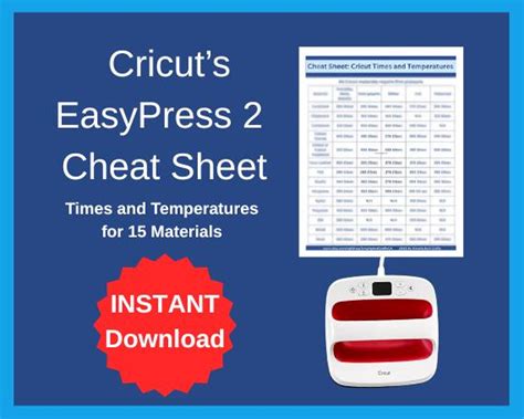 Cricut Heat Guide Cheat Sheet Easypress 2 Temperature Chart Easy Press