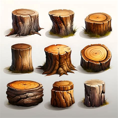 Набор стволов деревьев разных форм и размеров Векторная иллюстрация