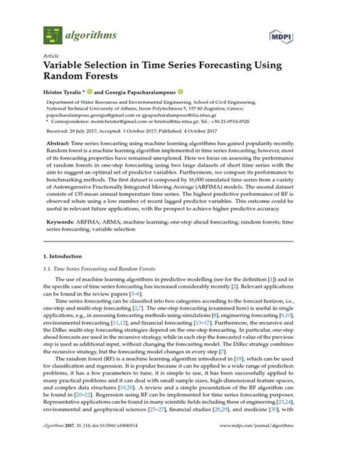 algorithms variable selection in time series forecasting using random