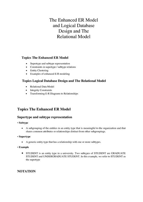 The Enhanced Er Mode And Logical Database Design And The Relational
