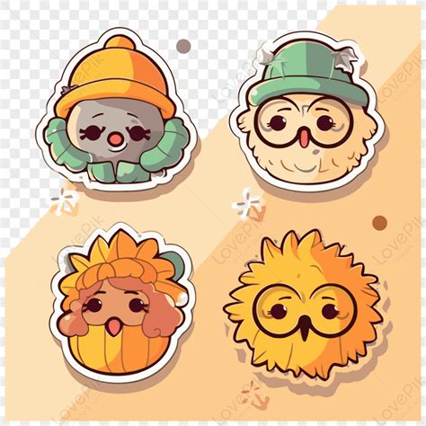 가을 문자의 귀여운 만화 일러스트 클립 아트 스티커 컬렉션 4개의 카와이 세트 벡터문자 T계절의 Png 일러스트 무료 다운로드 Lovepik