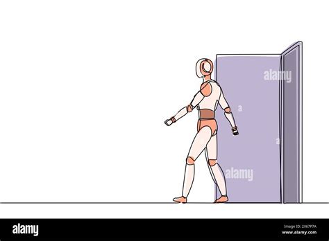Single Continuous Line Drawing Robots Walking Out And Leaving Office Door Robotics Artificial
