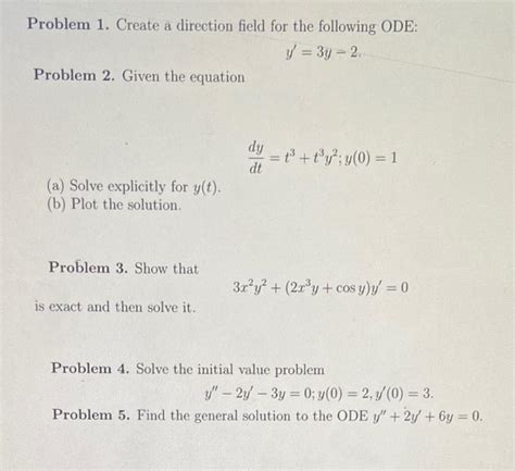 Solved Problem Create A Direction Field For The Following Chegg