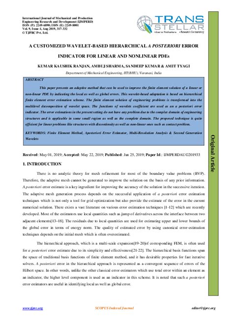 Pdf A Customized Wavelet Based Hierarchical A Posteriori Error Indicator For Linear And