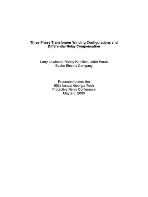 Three Phase Transformer Winding Configurations Pdf Transformer
