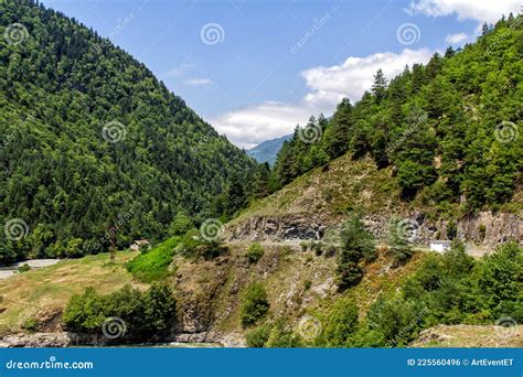 Serpentine Mountain Road View Of Goderdzi Pass Caucasus Mountains