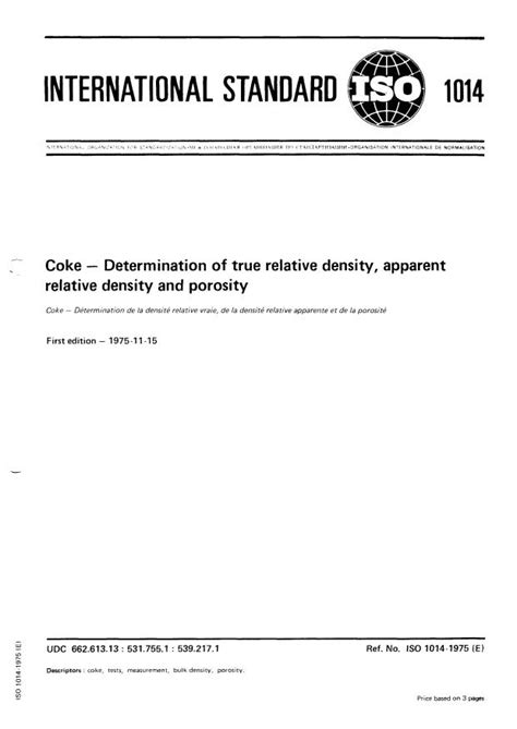 ISO 1014 1975 Coke Determination Of True Relative Density Apparent Relative Density And