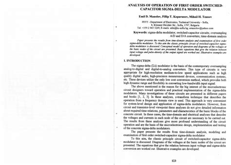 Pdf Analysis Of Operation Of First Order Switched Capacitor Sigma Delta Modulator