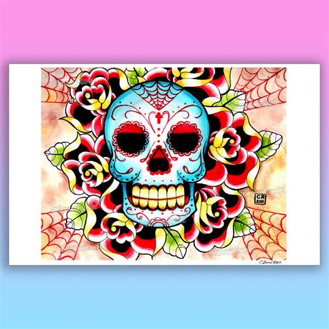 Colorful Sugar Skull Tattoos For Men
