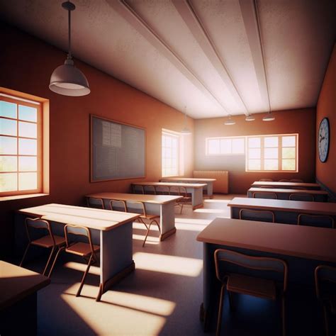 Premium Photo A Classroom With A Clock On The Wall