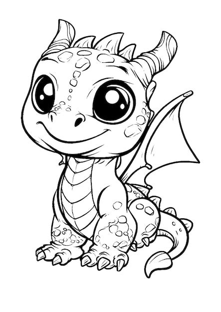 귀여운 카와이 드래곤 컬러링 페이지 귀여운카와이드래곤 라인 아트 드래곤 클로링 페이지 프리미엄 벡터
