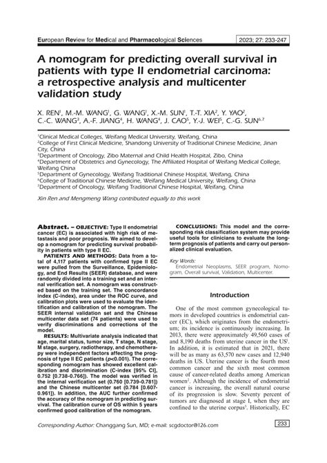 Pdf A Nomogram For Predicting Overall Survival In Patients With Type Ii Endometrial Carcinoma