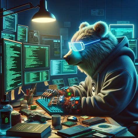 Tech Savvy Hacker Bear Futuristic Cybersecurity Guru Ai Art Generator Easy Peasy Ai