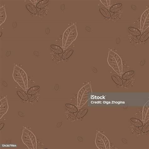 브라운 트렌디 한 배경에 커피 콩과 잎 향기로운 커피와 간단한 패턴 0명에 대한 스톡 벡터 아트 및 기타 이미지 0명 갈색 그래픽 프린트 Istock