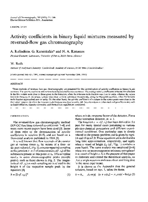 Pdf Activity Coefficients In Binary Liquid Mixtures Measured By Reversed Flow Gas Chromatography