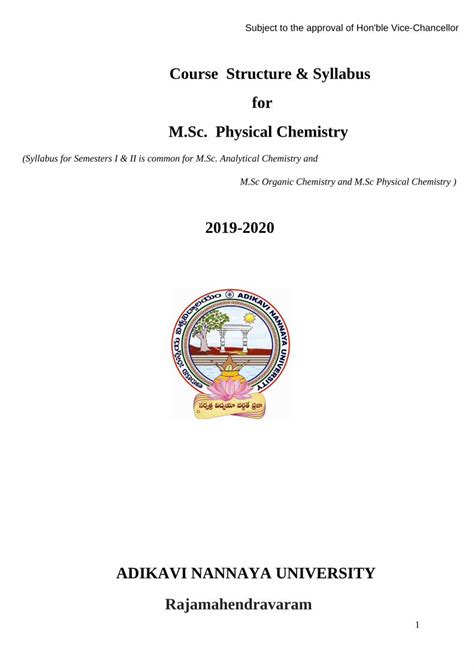 Pdf Course Structure And Syllabus For Msc Physical Chemistry · 1