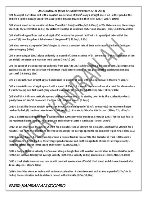 Assignment Xi Pdf Speed Acceleration