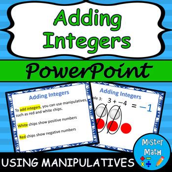 Adding Integers Using Manipulatives Number Lines PowerPoint Lesson