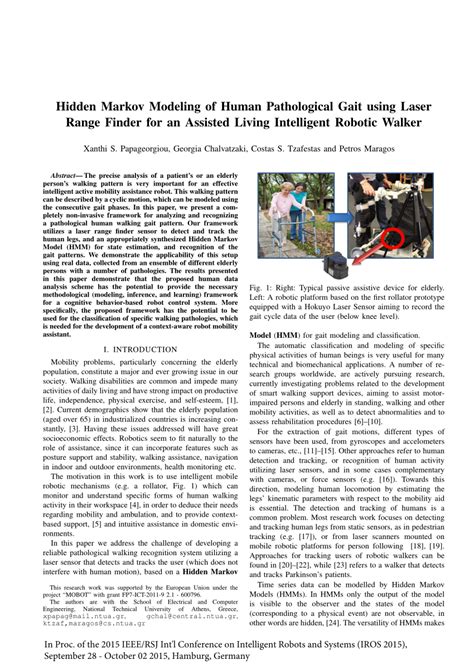 Pdf Hidden Markov Modeling Of Human Pathological Gait Using Laser Range Finder For An Assisted