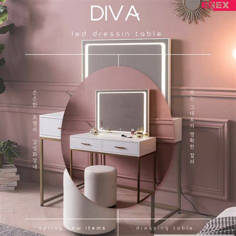 에넥스 화사한 화장대 디바 골드스틸 화장대 세트” 은은한 Led 조명의 감성화장대 넉넉한 수납