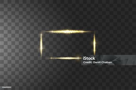 라이트 효과가 있는 황금 색 프레임입니다 빛나는 럭셔리 배너 벡터 일러스트 스파크와 스포트라이트 라이트 효과와 함께 골든 프레임 라인을 빛납니다 검은 색 투명 한 배경에