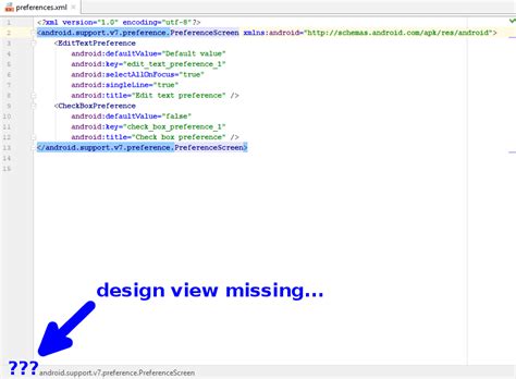 Android Layout Editor Design Button Missing For V7 Preferencescreen Stack Overflow