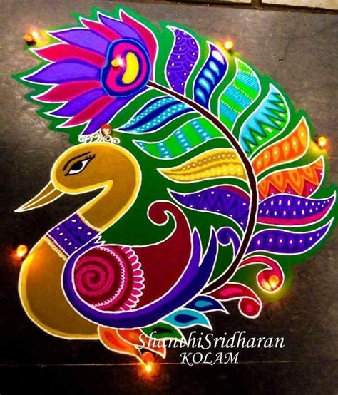 Margazhi Kolangal Beautiful Peacock Design Rangoli
