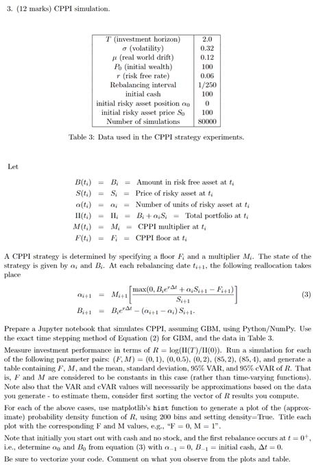 Solved 12 ﻿marks ﻿cppi Simulation Table 3 Data Used In