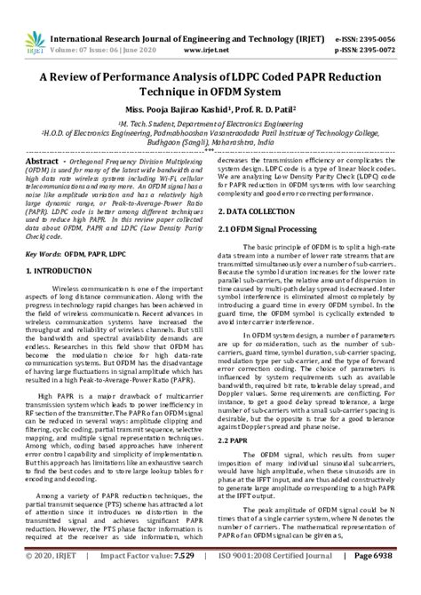 pdf irjet a review of performance analysis of ldpc coded papr