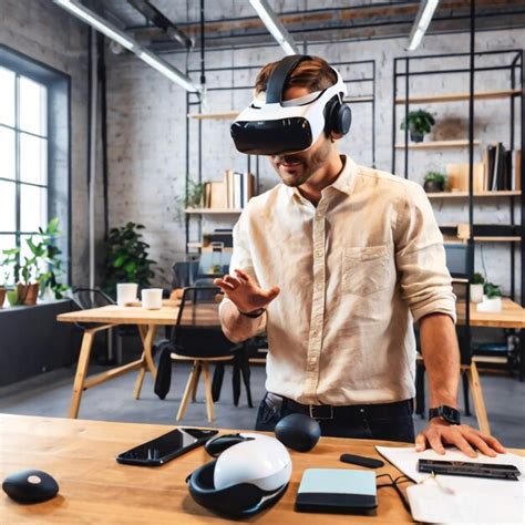 Innovative Workspace With Virtual Reality Equipment Premium Ai Generated Image