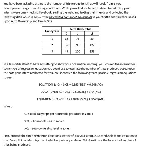 You Have Been Asked To Estimate The Number Of Trip Productions That